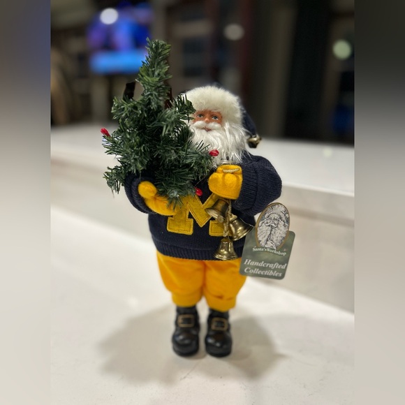 n/a | Holiday | Charming Michigan Santa Figurine In Navy And Gold ...